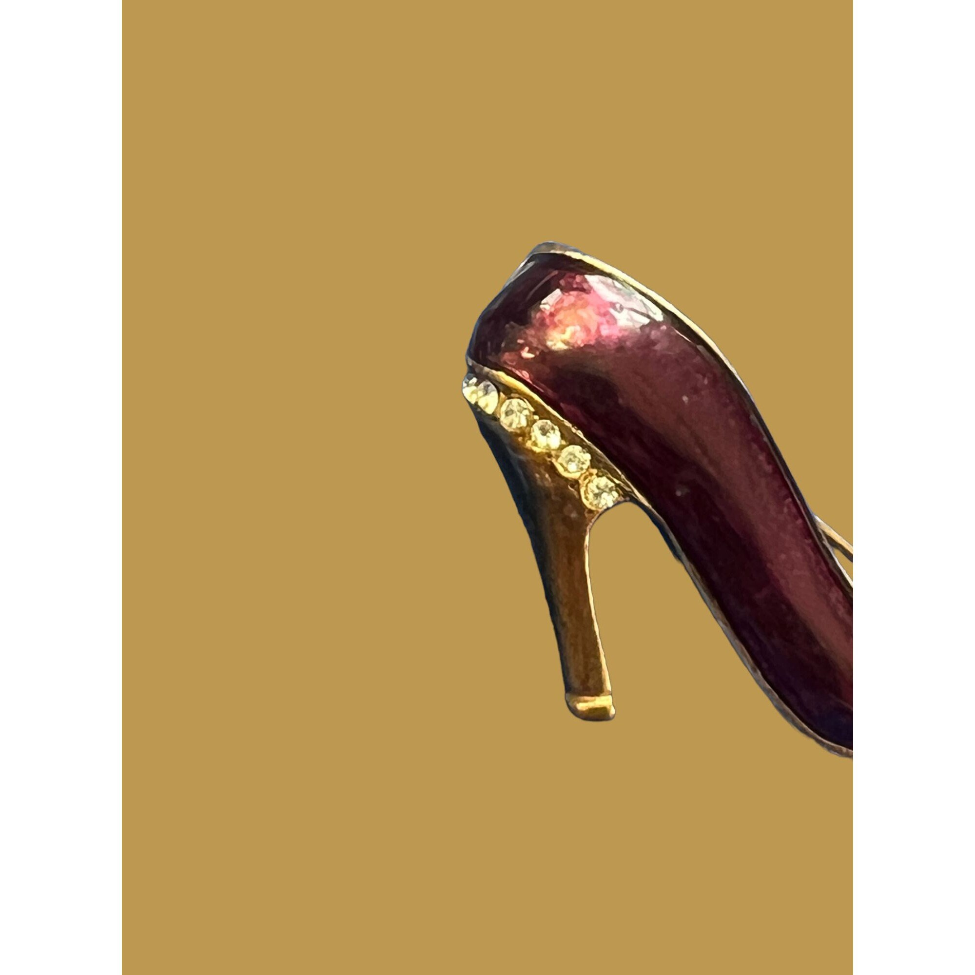 Vintage High Heel Shoe Pin Brooch Gold Tone Purple Enamel Rhinestones 2 ...