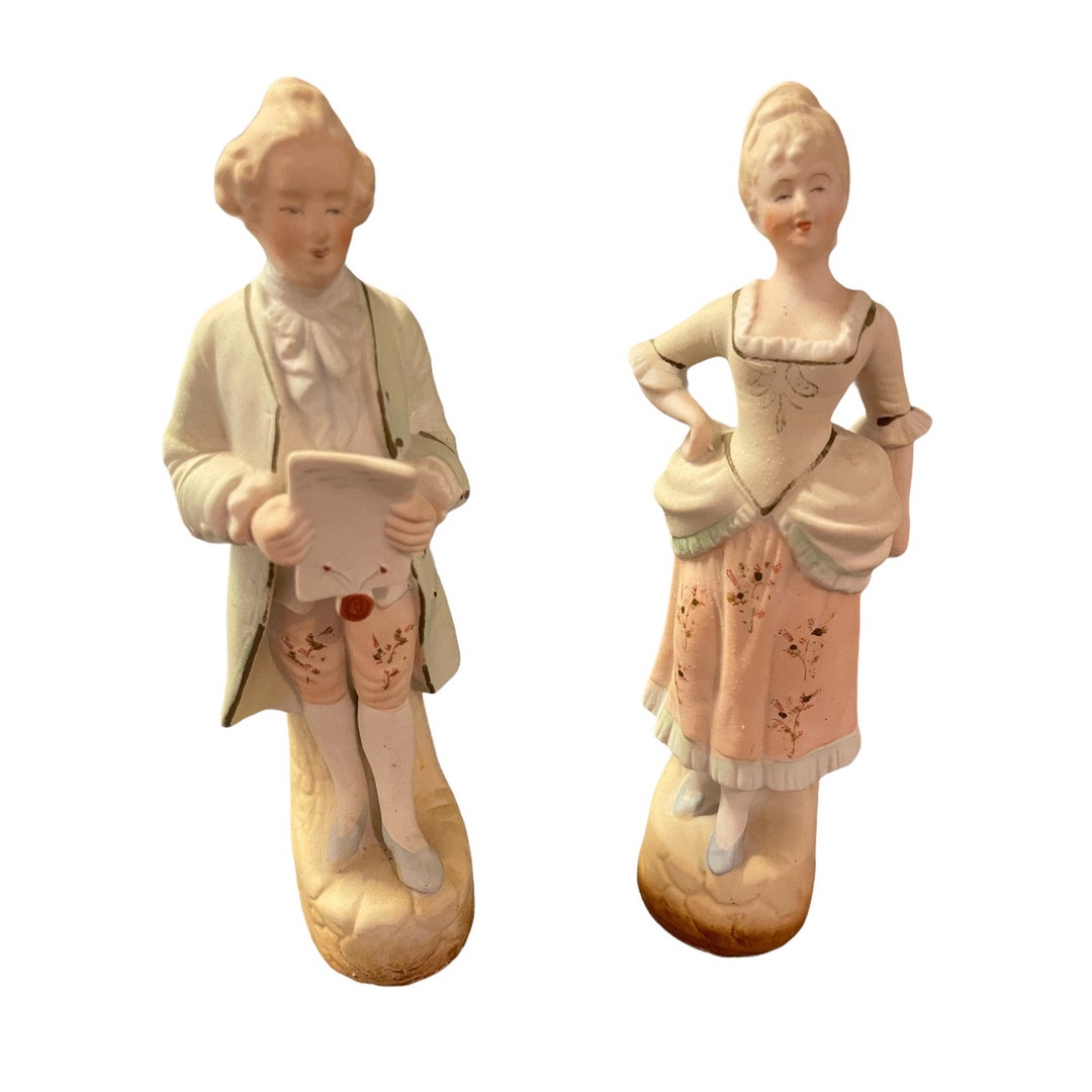 2 Vintage FERN Porcelain Ceramic Victorian Hand Painted Figurines Japan ...