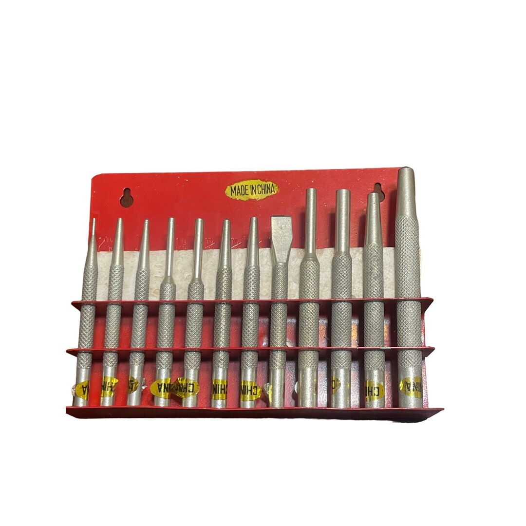 12-piece Punch & Chisel Set With Red Metal Holder Can Be Hung on Wall Never Used - Etsy