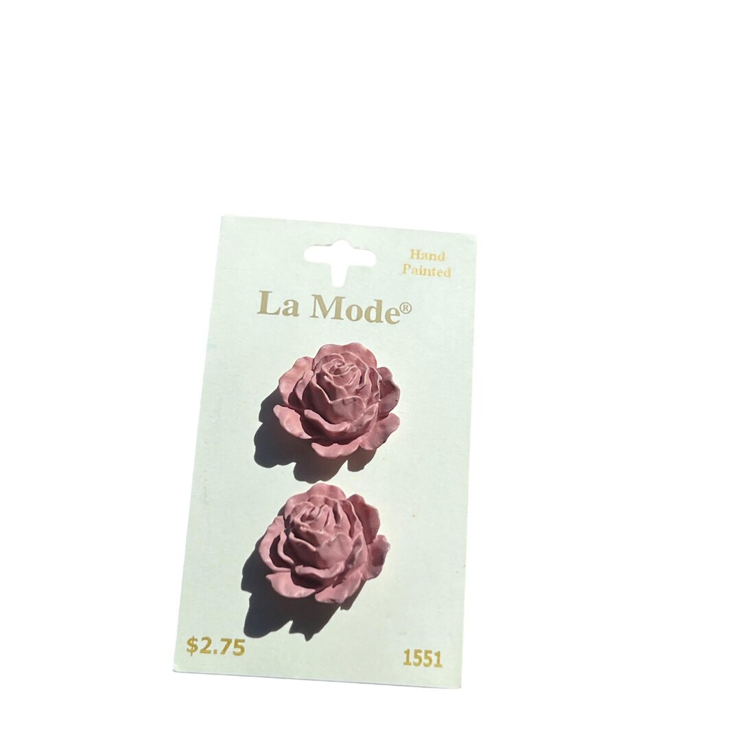 Vintage La Mode Hand Painted Pink Rose Buttons 1551 2 on Card NEW - Etsy