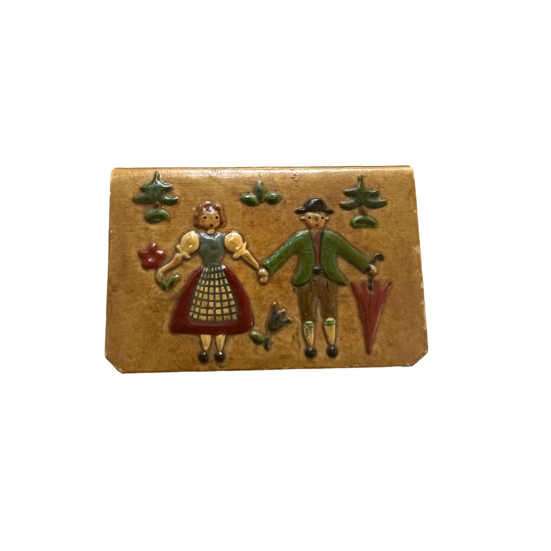 Vintage Metal Matchbox Holder Dutch Girl Boy Handpainted 2 3/8" Across ...