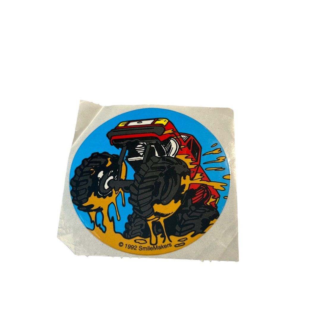 Vintage 1992 Smilemakers Monster Truck Sticker Big Tires 2.5" Round New ...