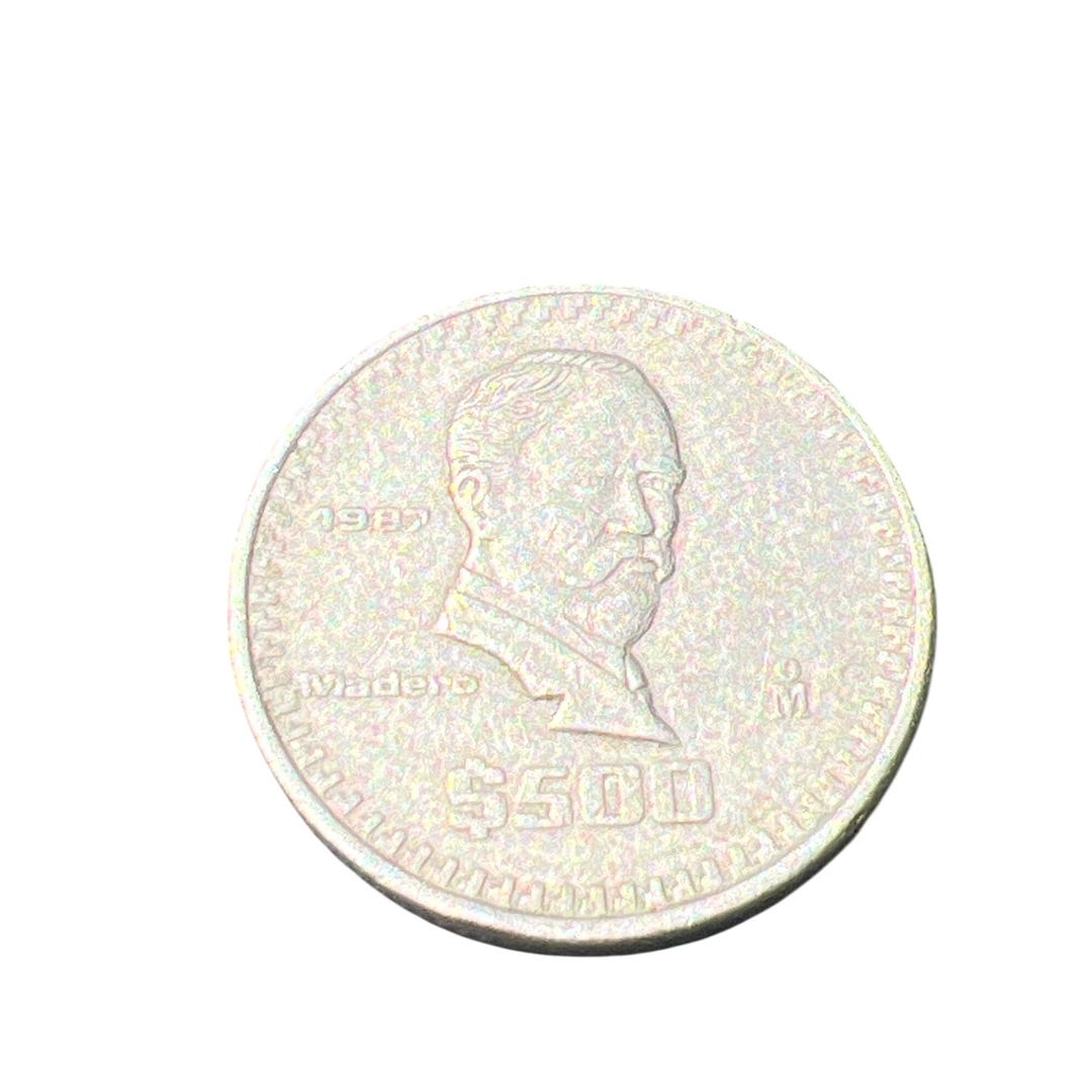 1987 Mexican 500 Peso Coin Estados Unidos Mexicanos Silver Tone Madero ...