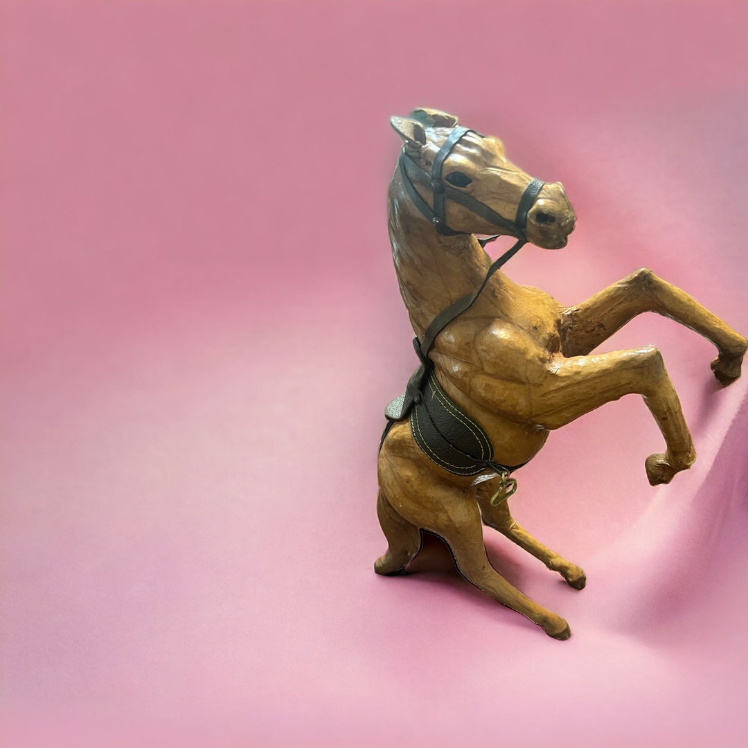 Vintage MCM 50s French Leather Horse Figure Leather Saddle Gold Tone ...