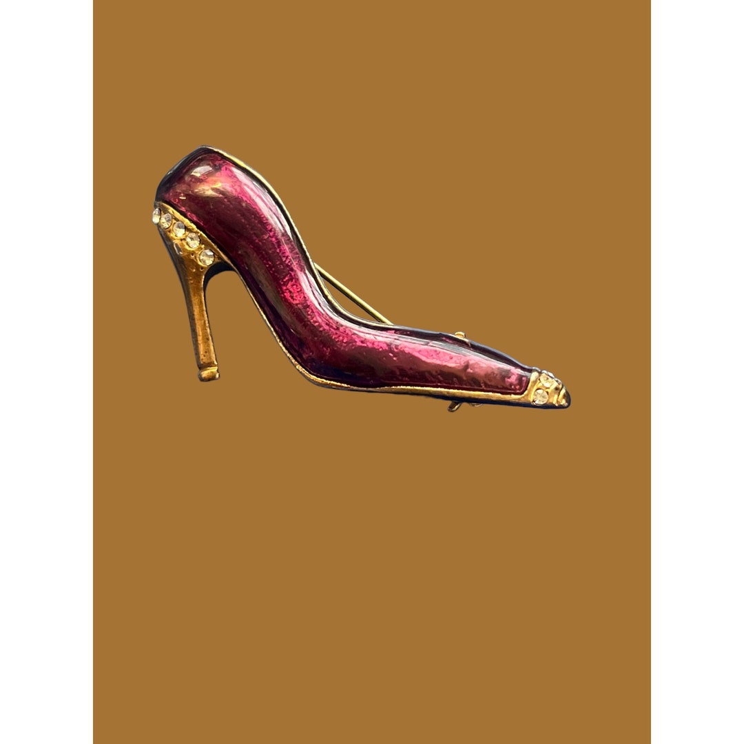 Vintage High Heel Shoe Pin Brooch Gold Tone Purple Enamel Rhinestones 2 ...