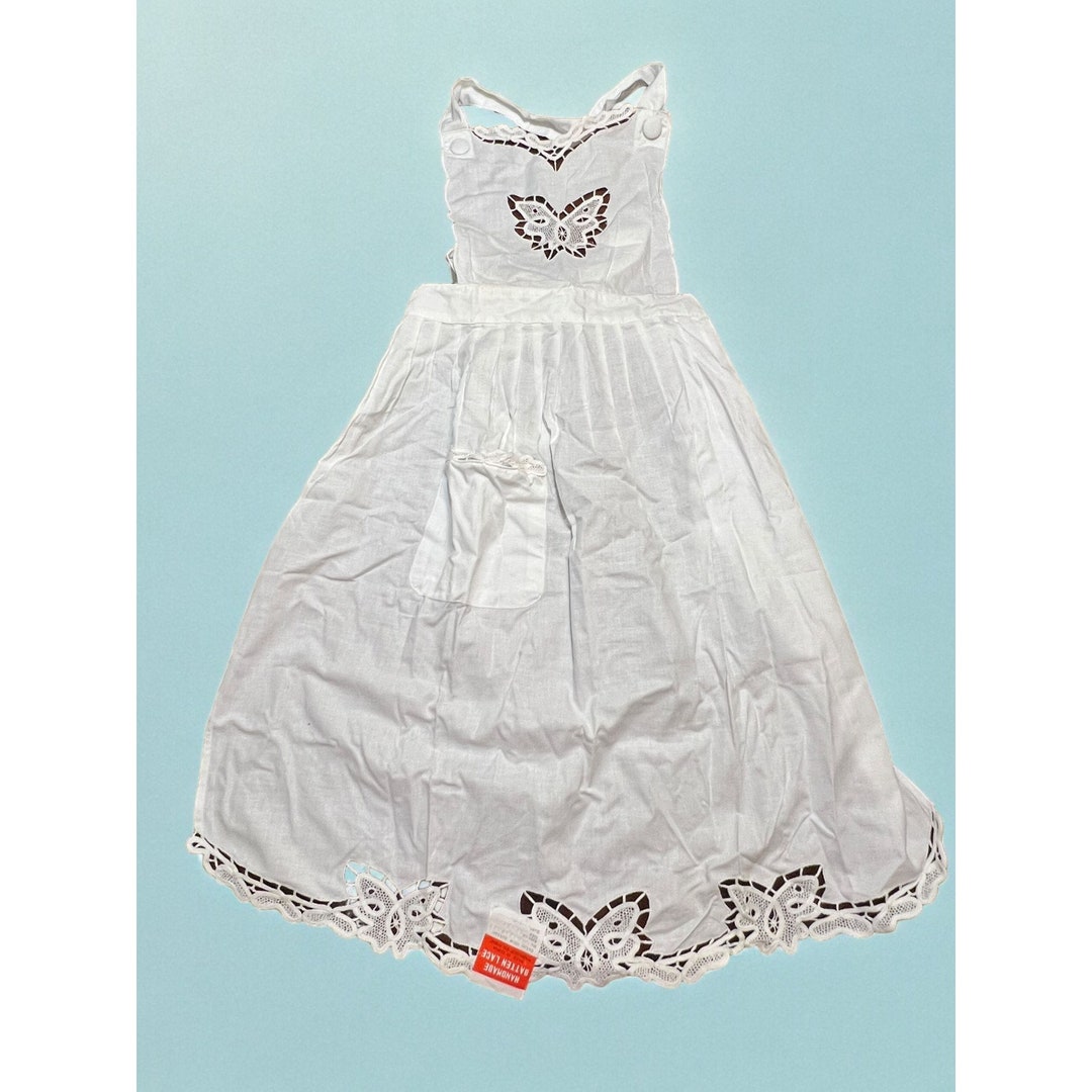 Vintage Handmade Batten Lace Apron Battenburg Butterfly Lace Trim 28x34 ...