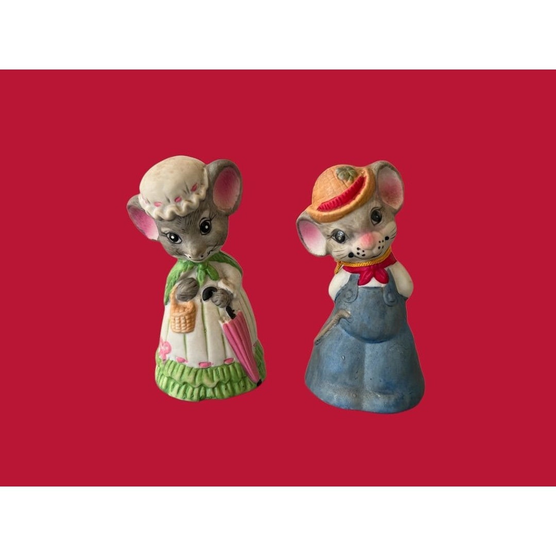Pair of Vintage Jasco Mouse Bells Critter Man Woman Umbrella Basket ...