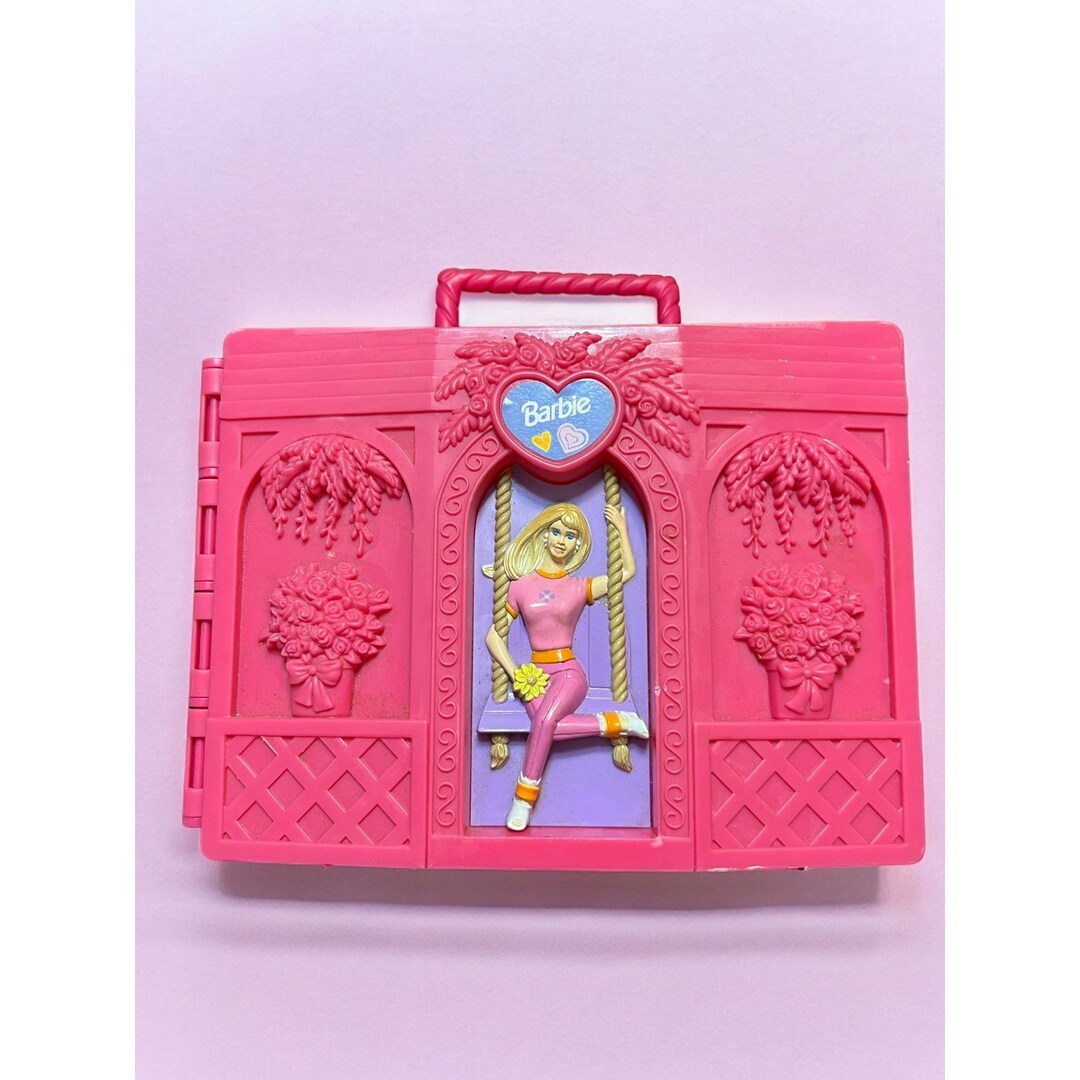 Vintage 90s Barbie Mattel Pink Carrying Case Trunk Closet Handle Swing ...