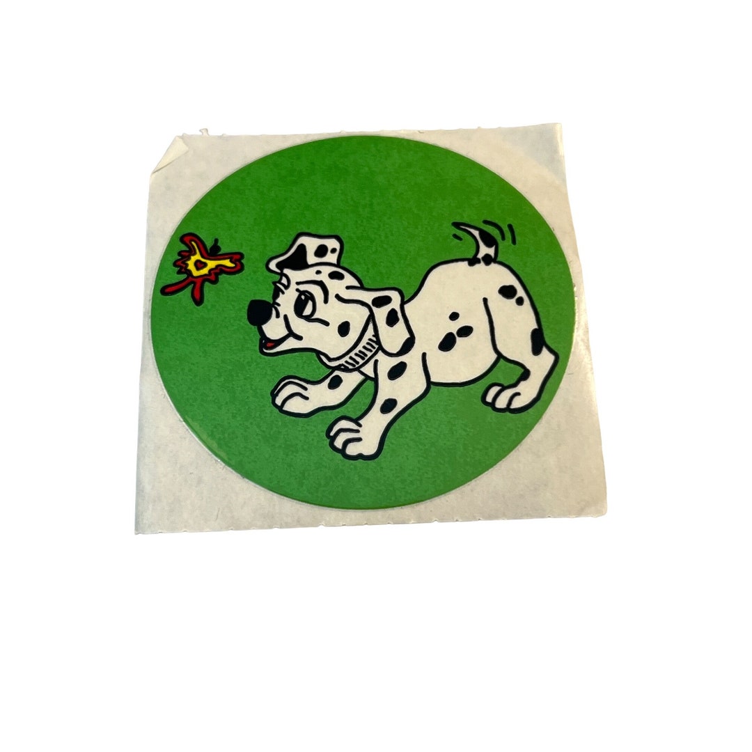 Vintage Dalmatian Puppy Decal Sticker With Butterfly Playful Round ...