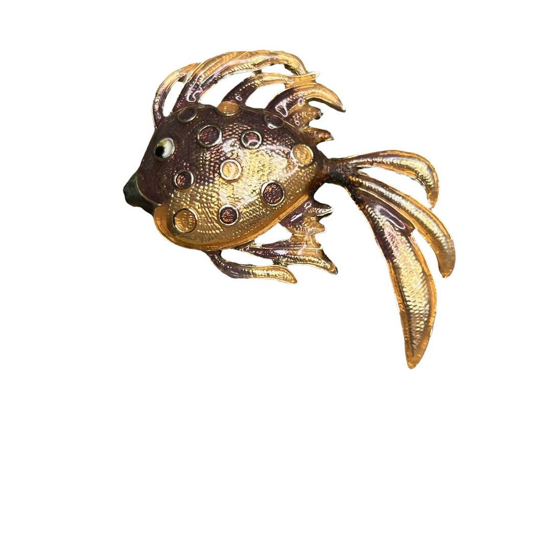 Vintage MJ Fish Pin Brooch Orange Brown Beta Fish Signed Silver Tone ...