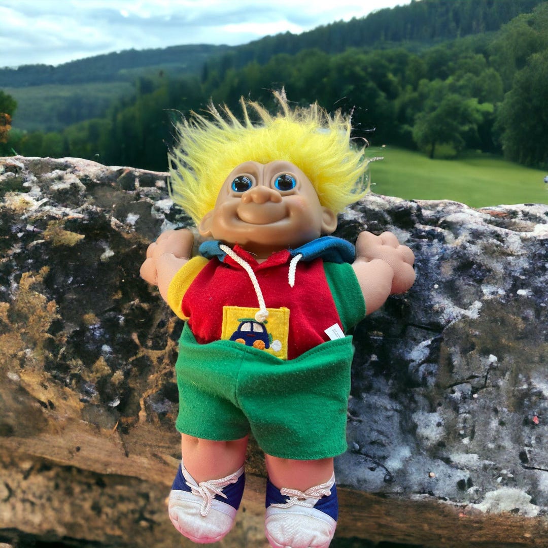 Vintage Russ Troll Doll Plush Yellow Hair Blue Eyes Clothes Shoes 13 ...