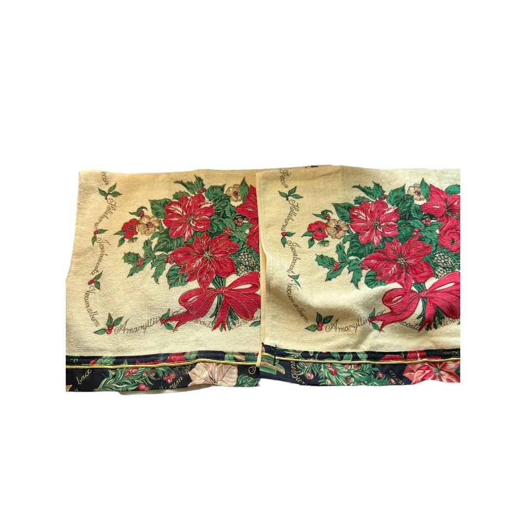 2 Vintage Cecil Saydah Dish Towels Christmas Poinsettias Fabric Hem 25 ...
