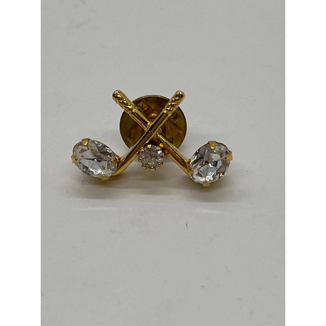 Vintage Golf Clubs Gold Tone Prong Set Clear Rhinestone Pin Brooch 1 ...
