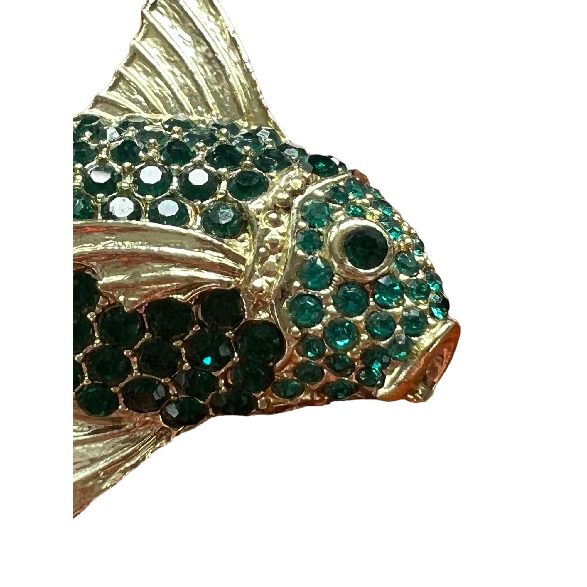 Vintage Ciner Unsigned Koi Fish Pin Brooch Gold Tone Green Rhinestones ...