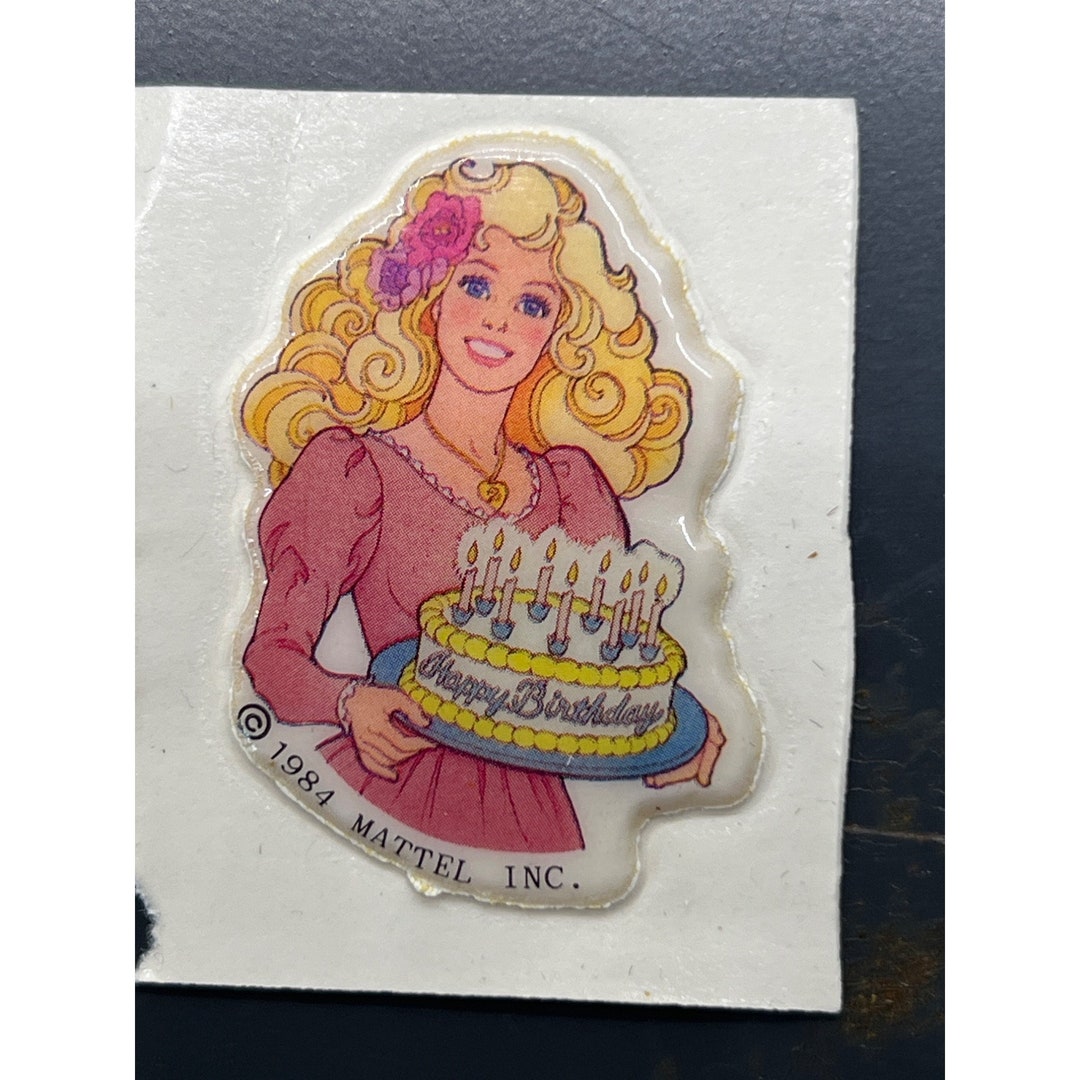 Vintage 1984 Mattel Happy Birthday Barbie Sticker Birthday Cake 1.25 ...