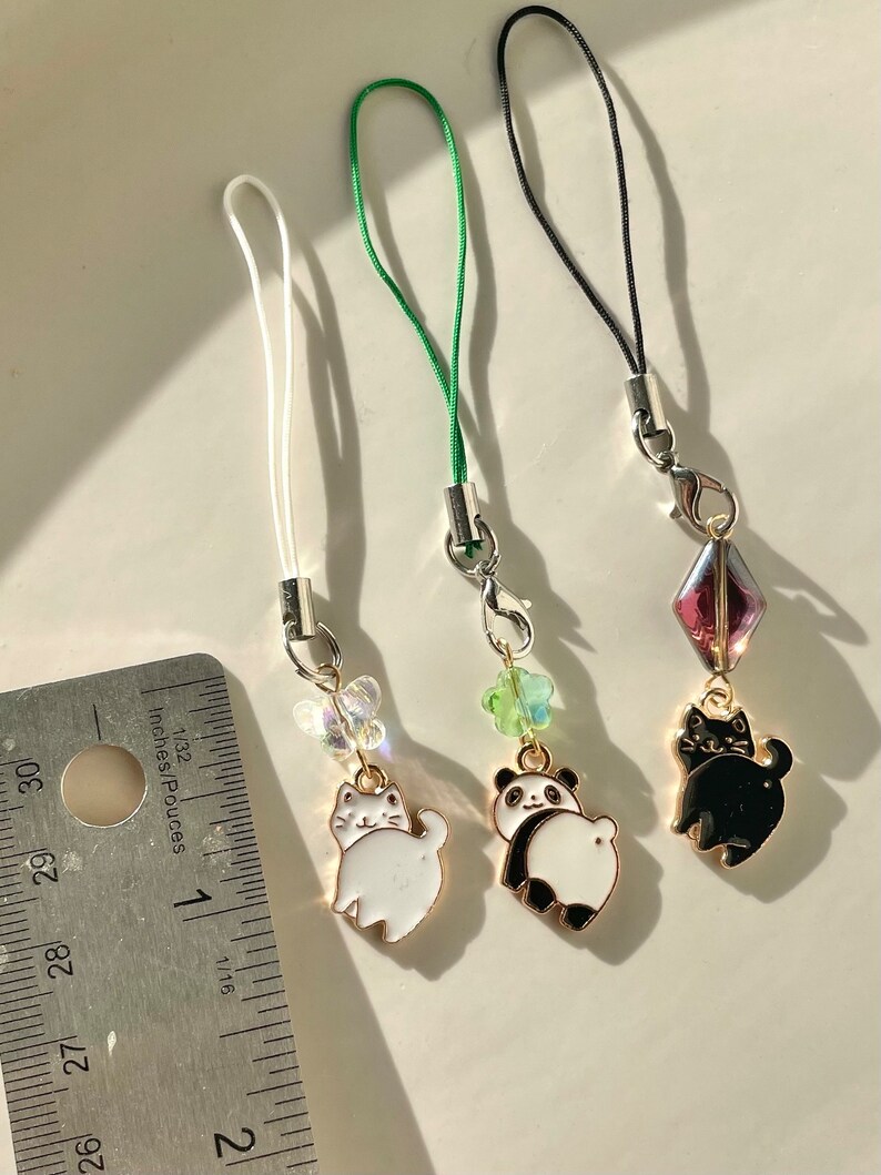 Silly Cat Phone Charms, Kitty Charm, Panda Charm Cute Cat Keychain ...