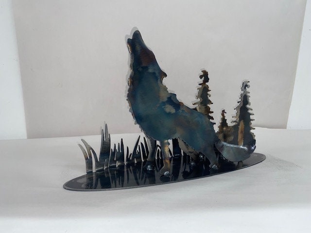Howling Wolf Metal Sculpture - Etsy