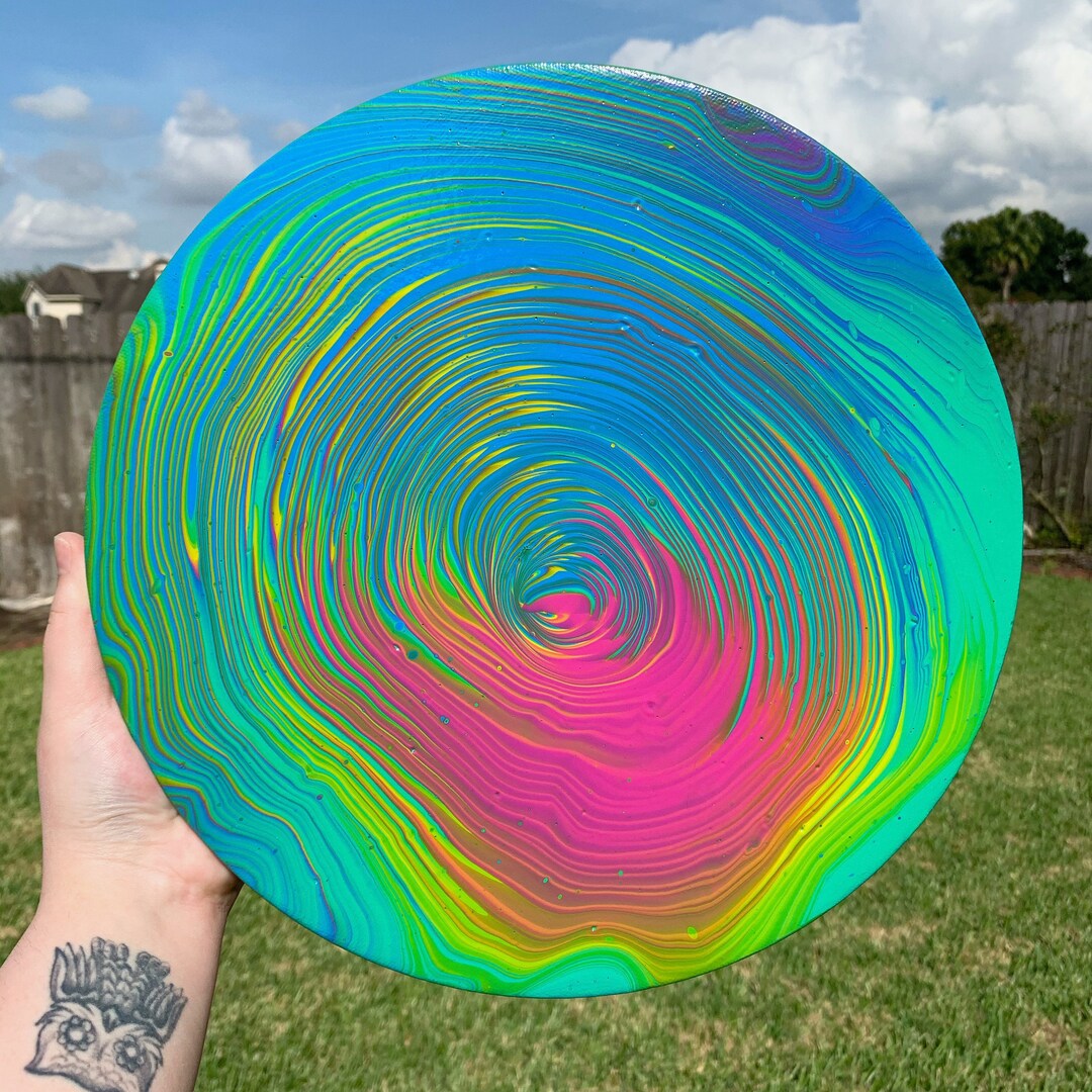 Rainbow Tree Ring Paint Pour on 12 Inch Circle Canvas - Etsy
