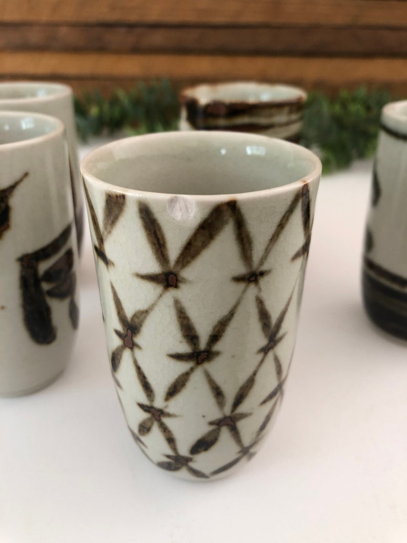 Vintage Stoneware Japanese Tall Tea Cups Set of 5 Abstract - Etsy