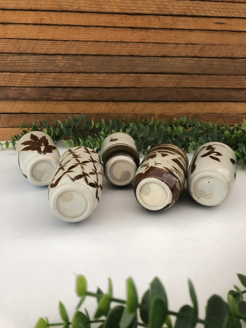 Vintage Stoneware Japanese Tall Tea Cups Set of 5 Abstract - Etsy