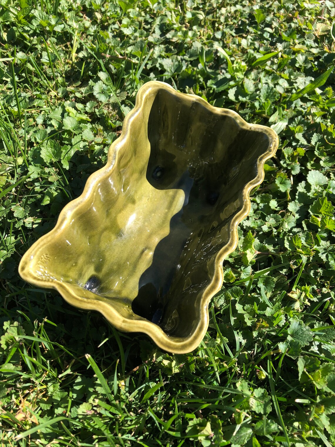 Vintage Olive Green Planter, Flower Pot, Botanical Floral Planter, Made ...