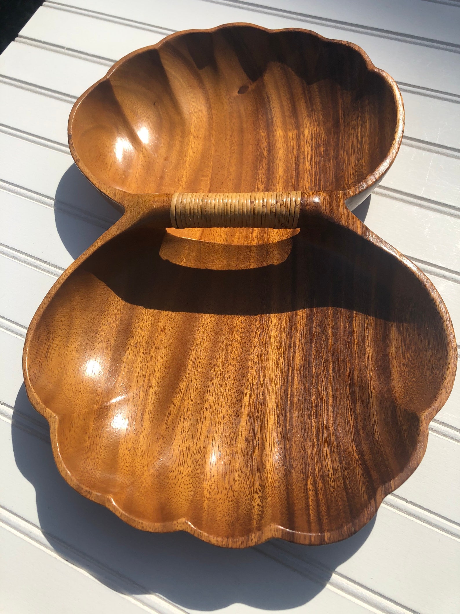 Vintage Wooden Monkey Pod Serving Tray/ Dish With Rattan - Etsy