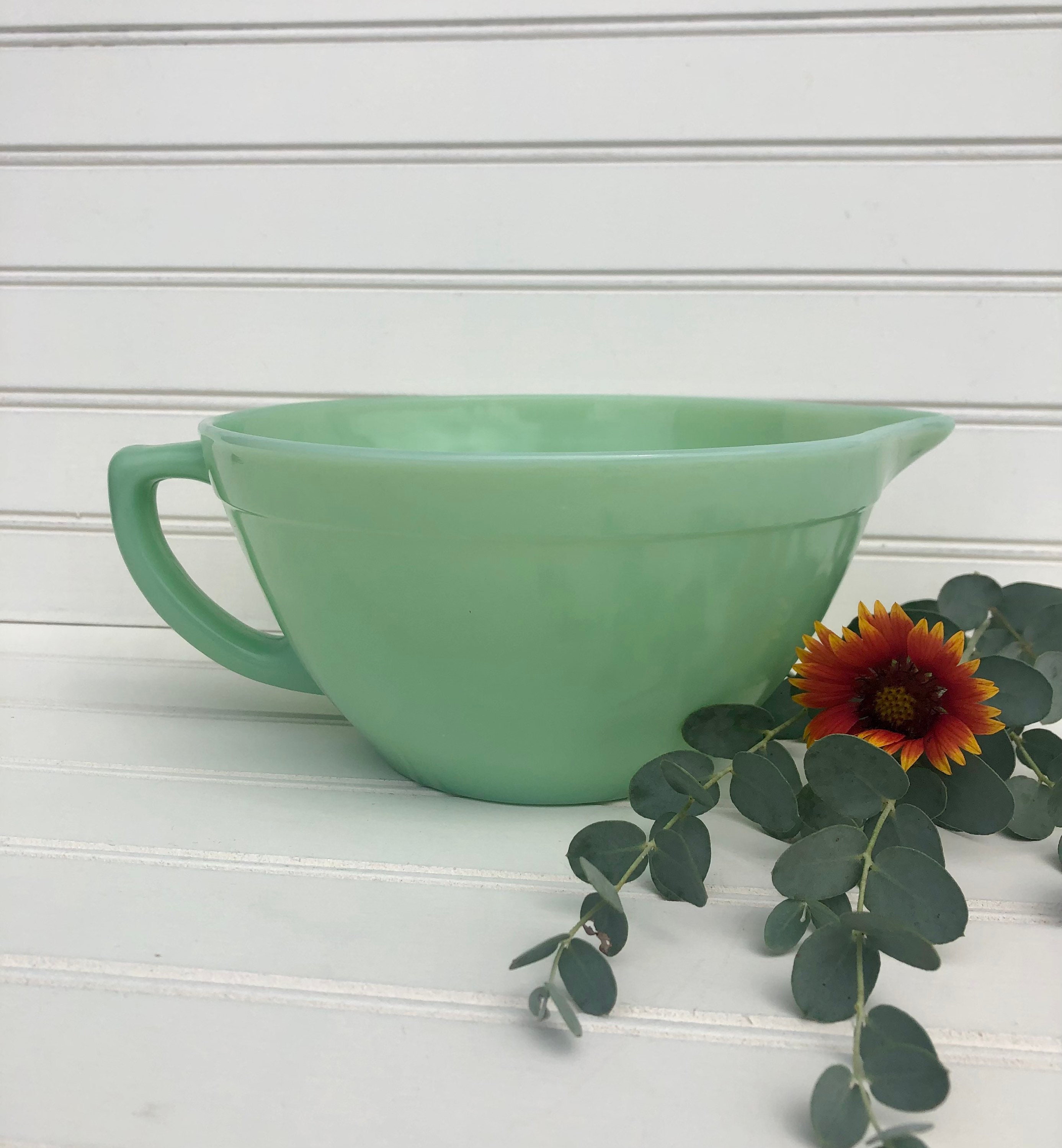 Vintage Jadeite Green Fire King Batter Bowl with Handle & Pour | Etsy