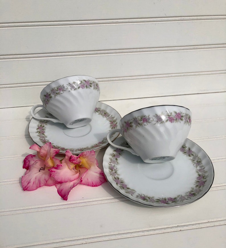 Vintage Teahouse Rose Set of 2 Tea Cups & Saucers Pink | Etsy