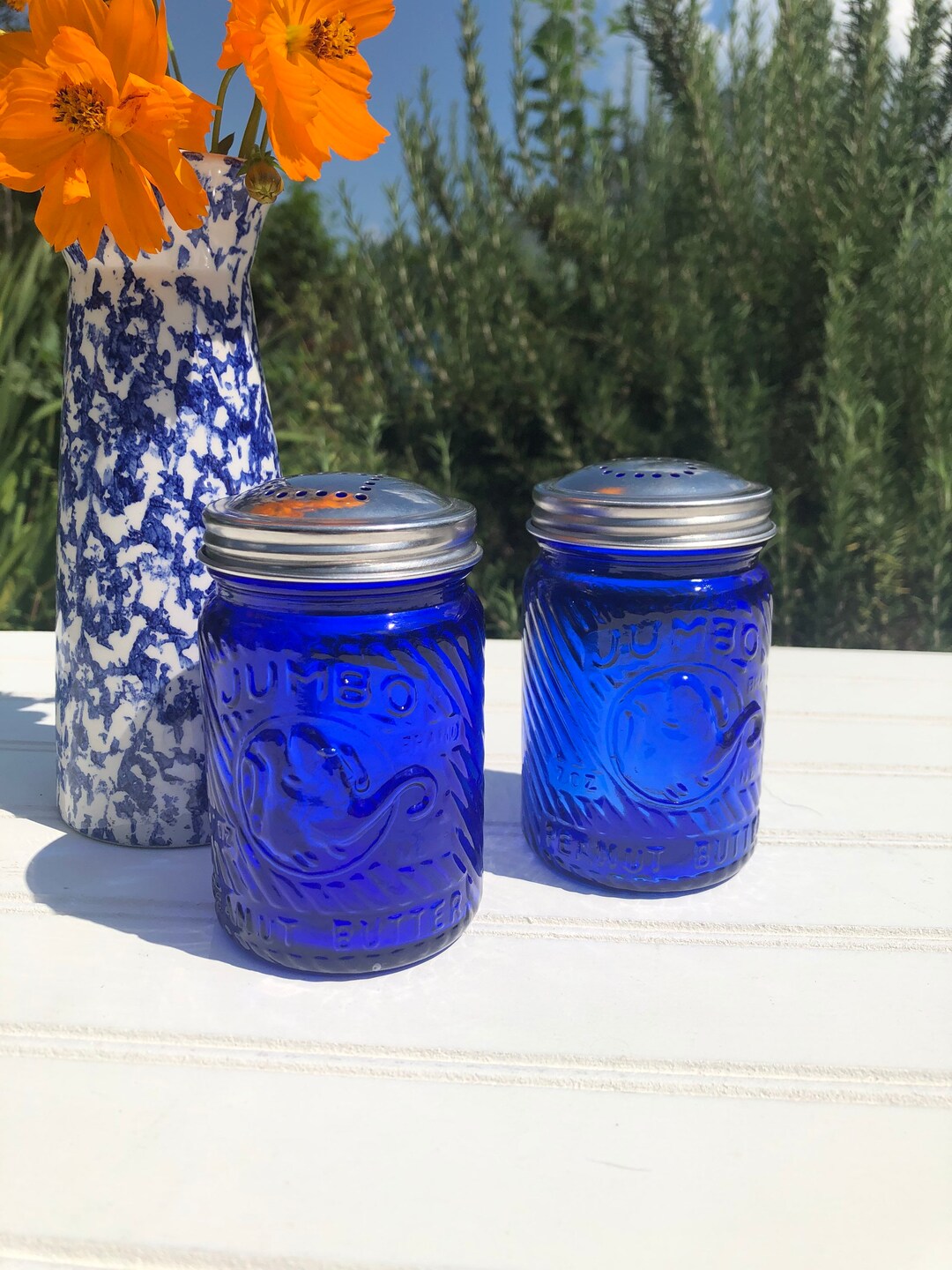 Vintage Cobalt Blue Salt and Pepper Shakers Jumbo Peanut - Etsy