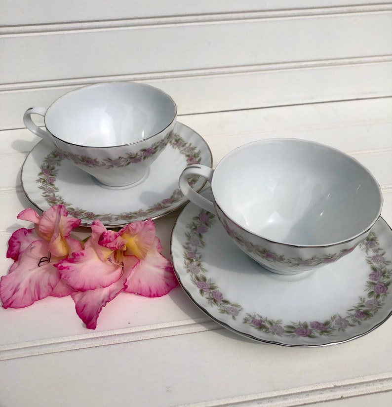 Vintage Teahouse Rose Set of 2 Tea Cups & Saucers Pink | Etsy