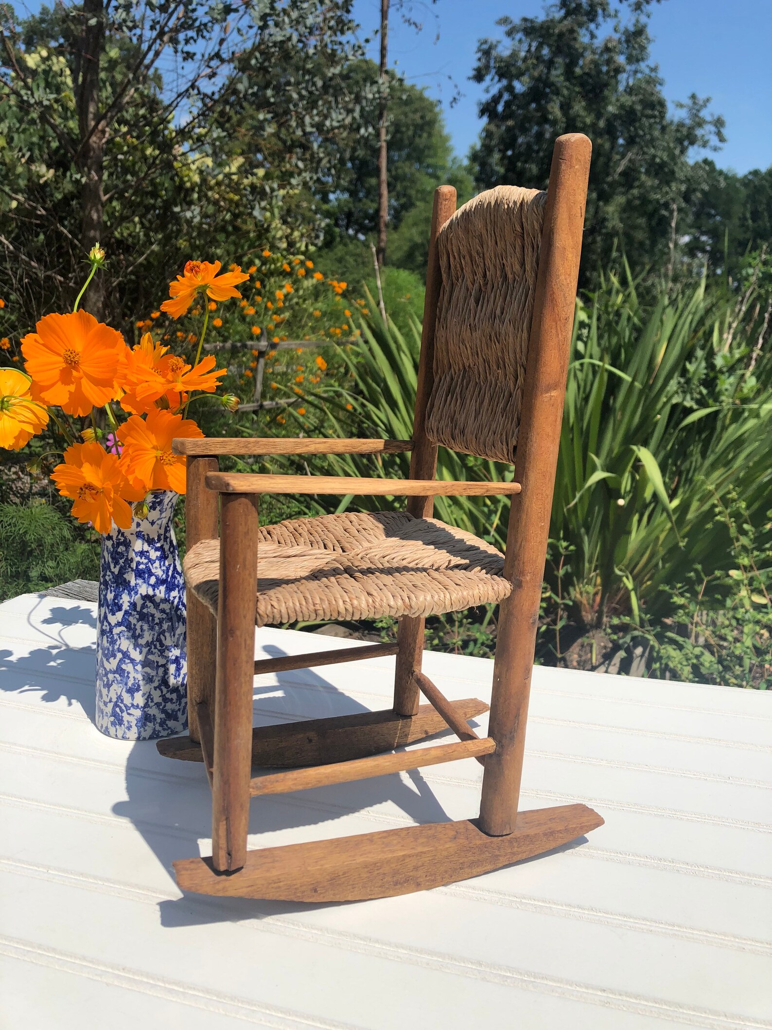 Vintage Miniature Wooden Rattan Rocking Chair Doll Chair - Etsy
