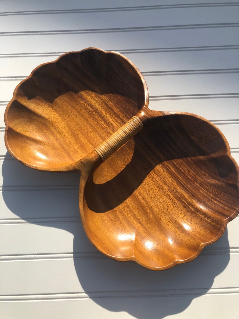 Vintage Wooden Monkey Pod Serving Tray/ Dish With Rattan - Etsy