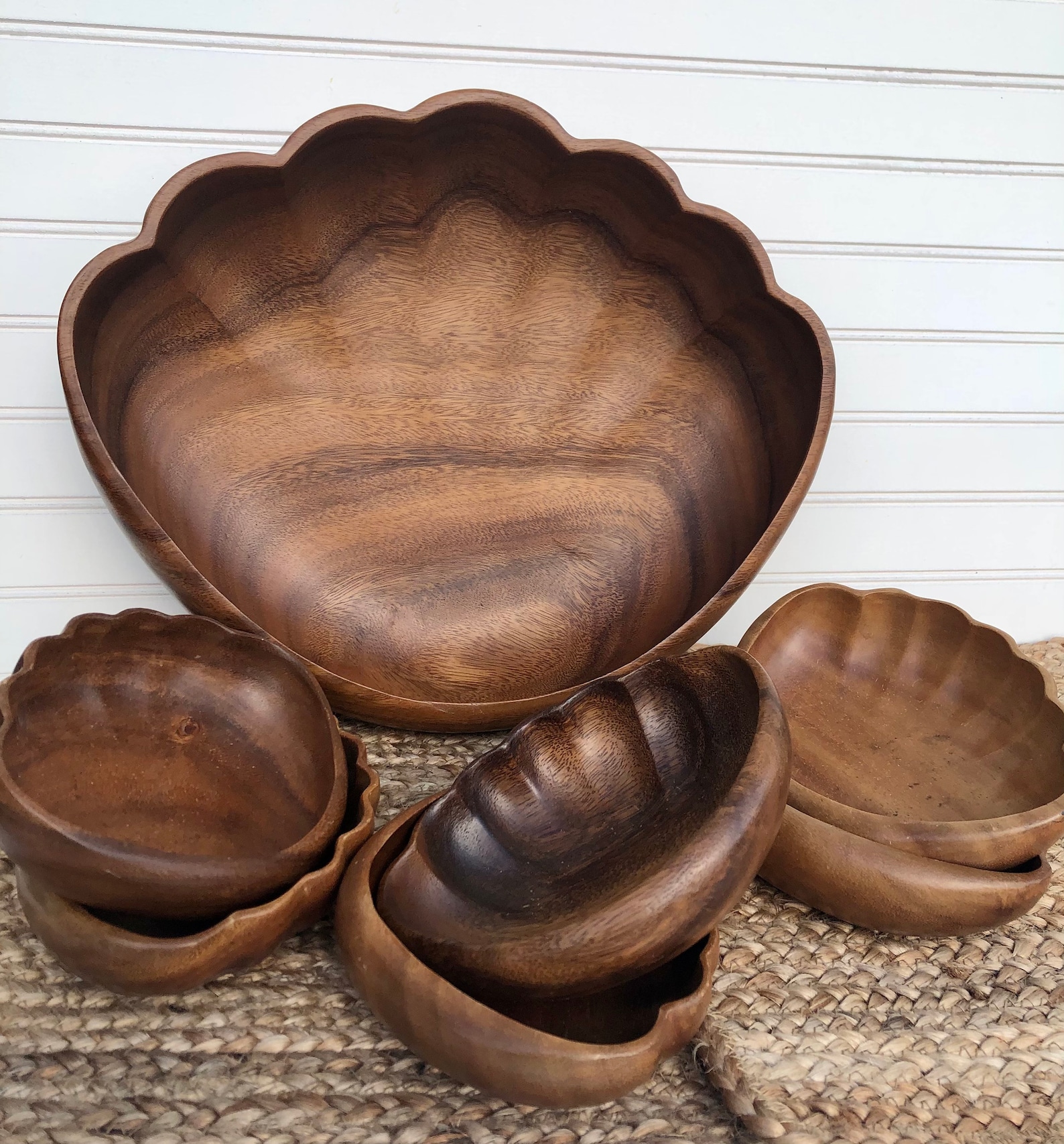 Vintage Monkey Pod Salad Bowl Serving Set 7 piece Monkey Pod | Etsy