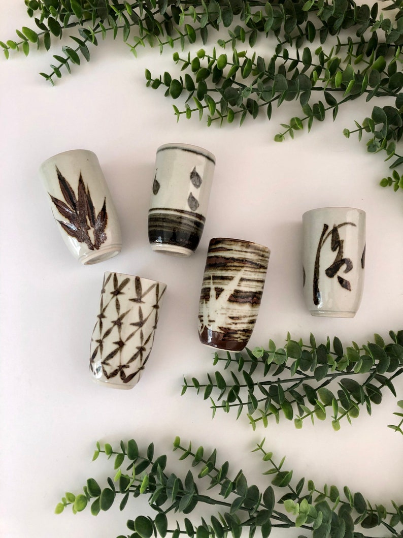 Vintage Stoneware Japanese Tall Tea Cups Set of 5 Abstract - Etsy