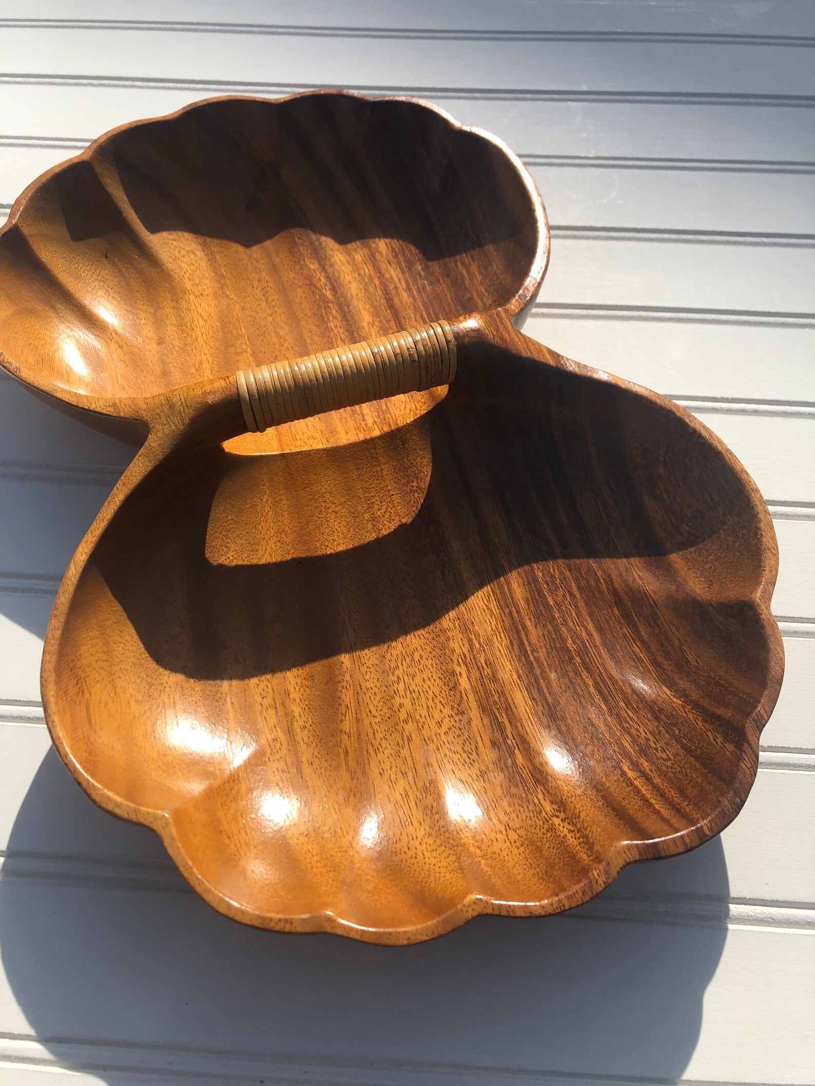 Vintage Wooden Monkey Pod Serving Tray/ Dish With Rattan | Etsy