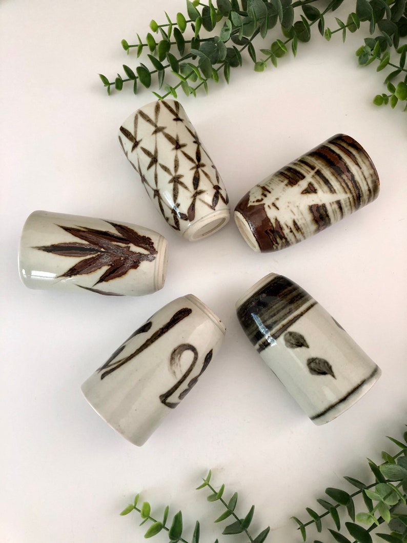 Vintage Stoneware Japanese Tall Tea Cups Set of 5 Abstract - Etsy