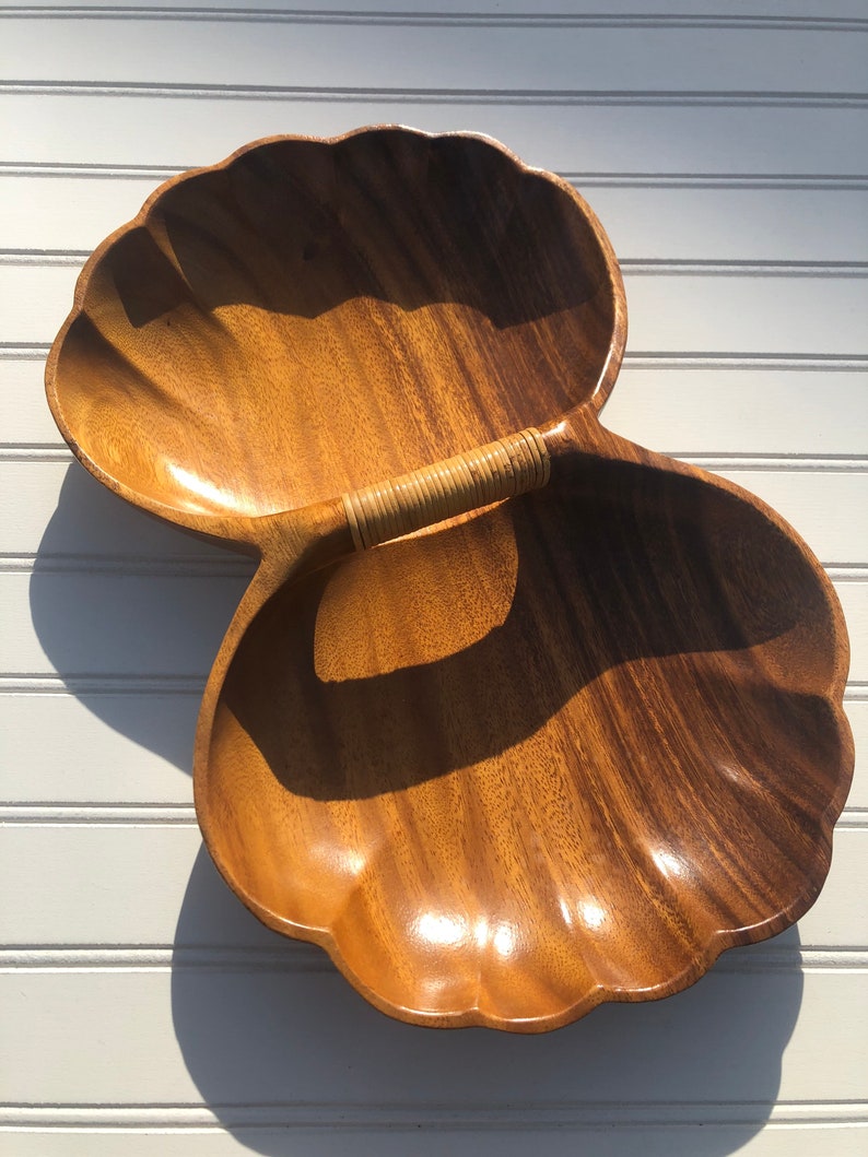 Vintage Wooden Monkey Pod Serving Tray/ Dish With Rattan - Etsy