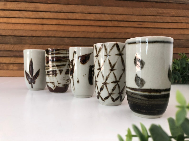 Vintage Stoneware Japanese Tall Tea Cups Set of 5 Abstract - Etsy