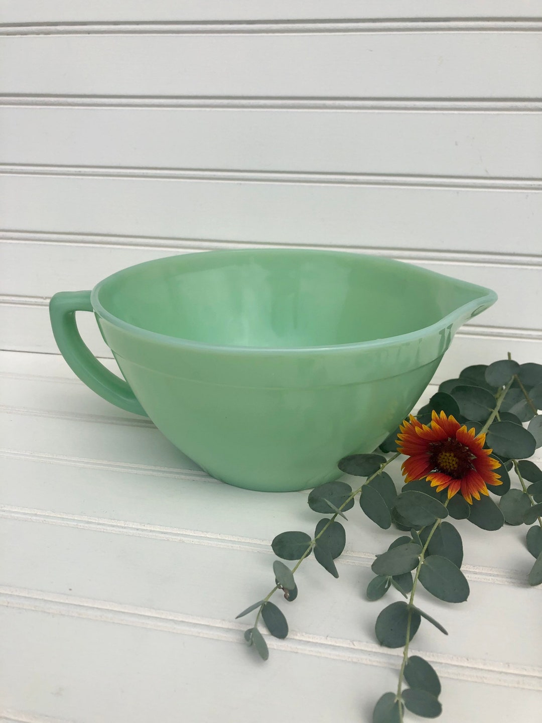Vintage Jadeite Green Fire King Batter Bowl With Handle & Pour - Etsy
