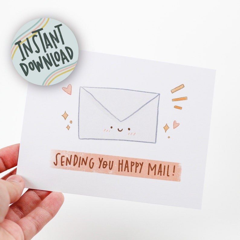 Sending You Happy Mail Postcard Printable Postcard Instant - Etsy
