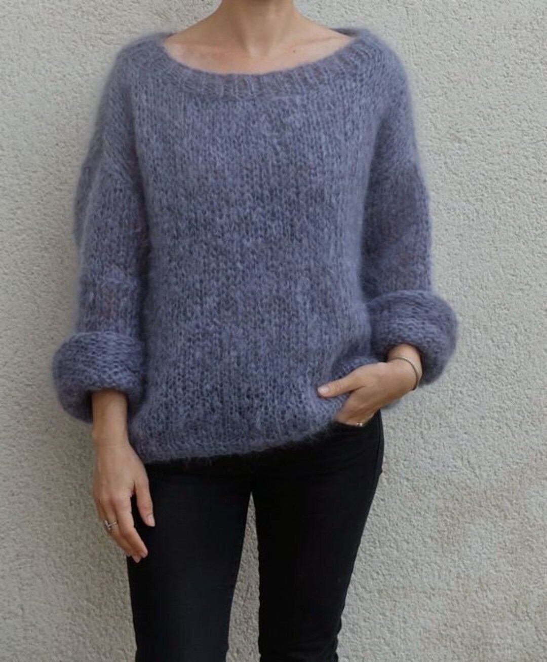 Blue Mohair Sweater- Hand Knit Women Jumper- Angora Wool Pullover ...