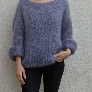 Blue Mohair Sweater- Hand Knit Women Jumper- Angora Wool Pullover ...
