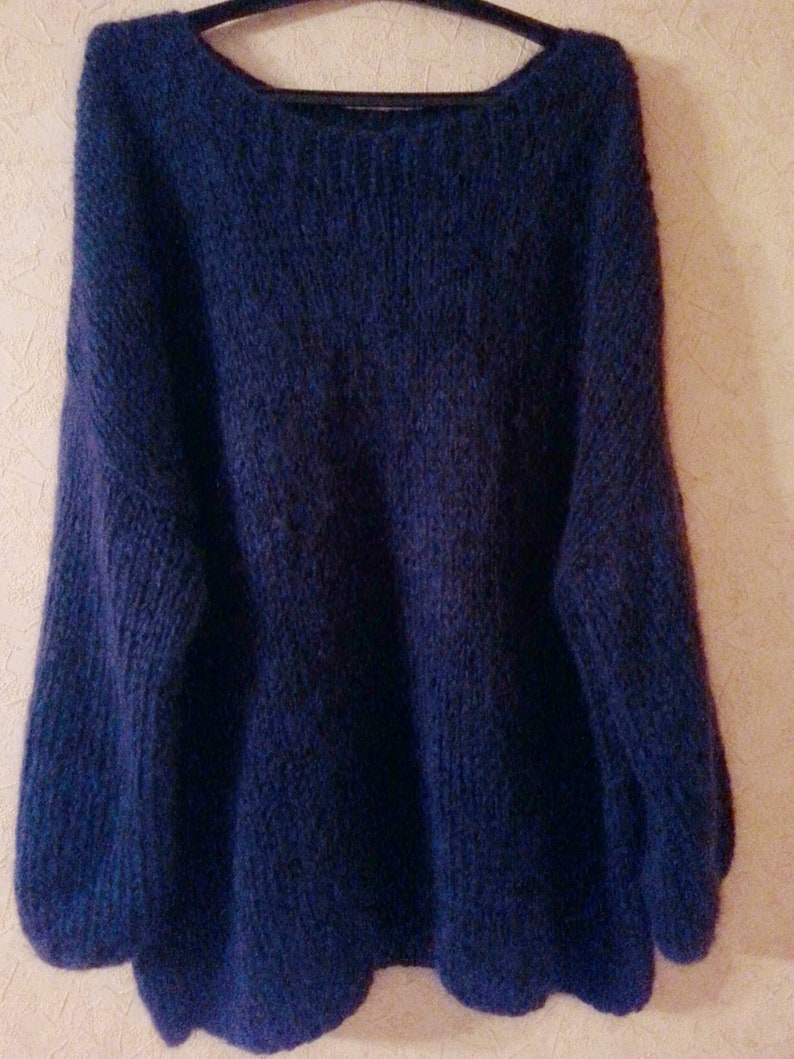 Blue Mohair Sweater Hand Knit Women Jumper Angora Wool Pullover ...
