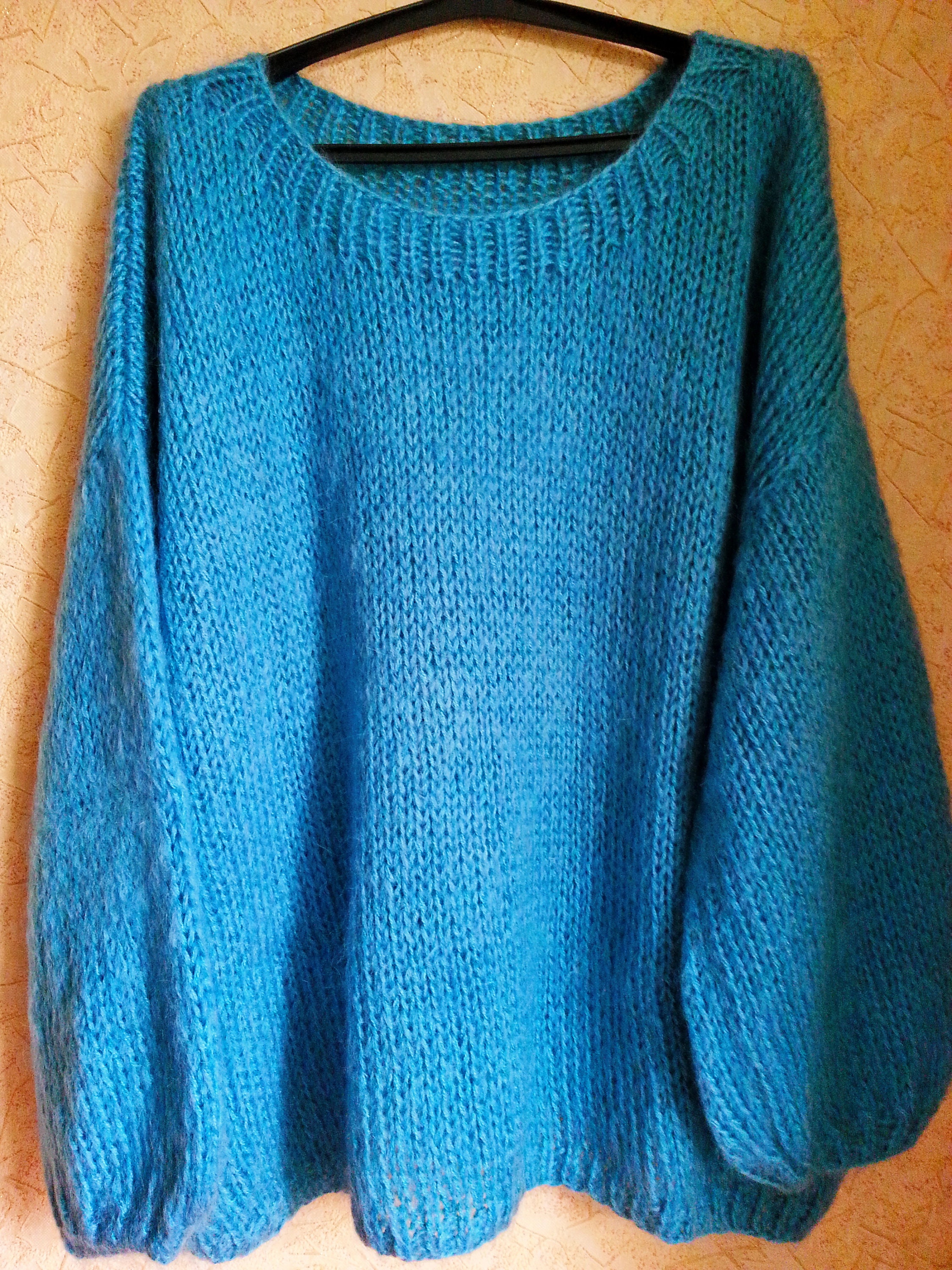 Blue Mohair Sweater Hand Knit Women Jumper Angora Wool Pullover ...