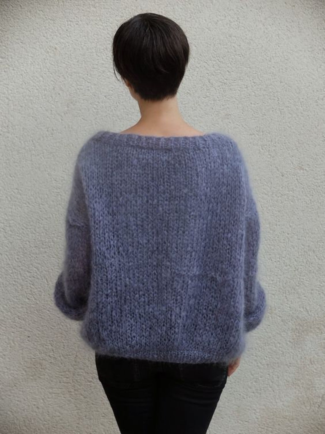 Blue Mohair Sweater Hand Knit Women Jumper Angora Wool - Etsy