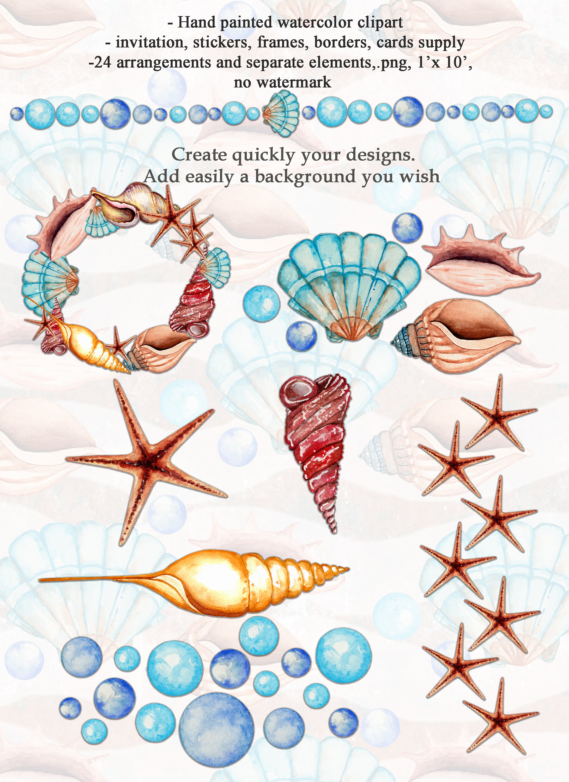 Colorful Shells Clipart Background