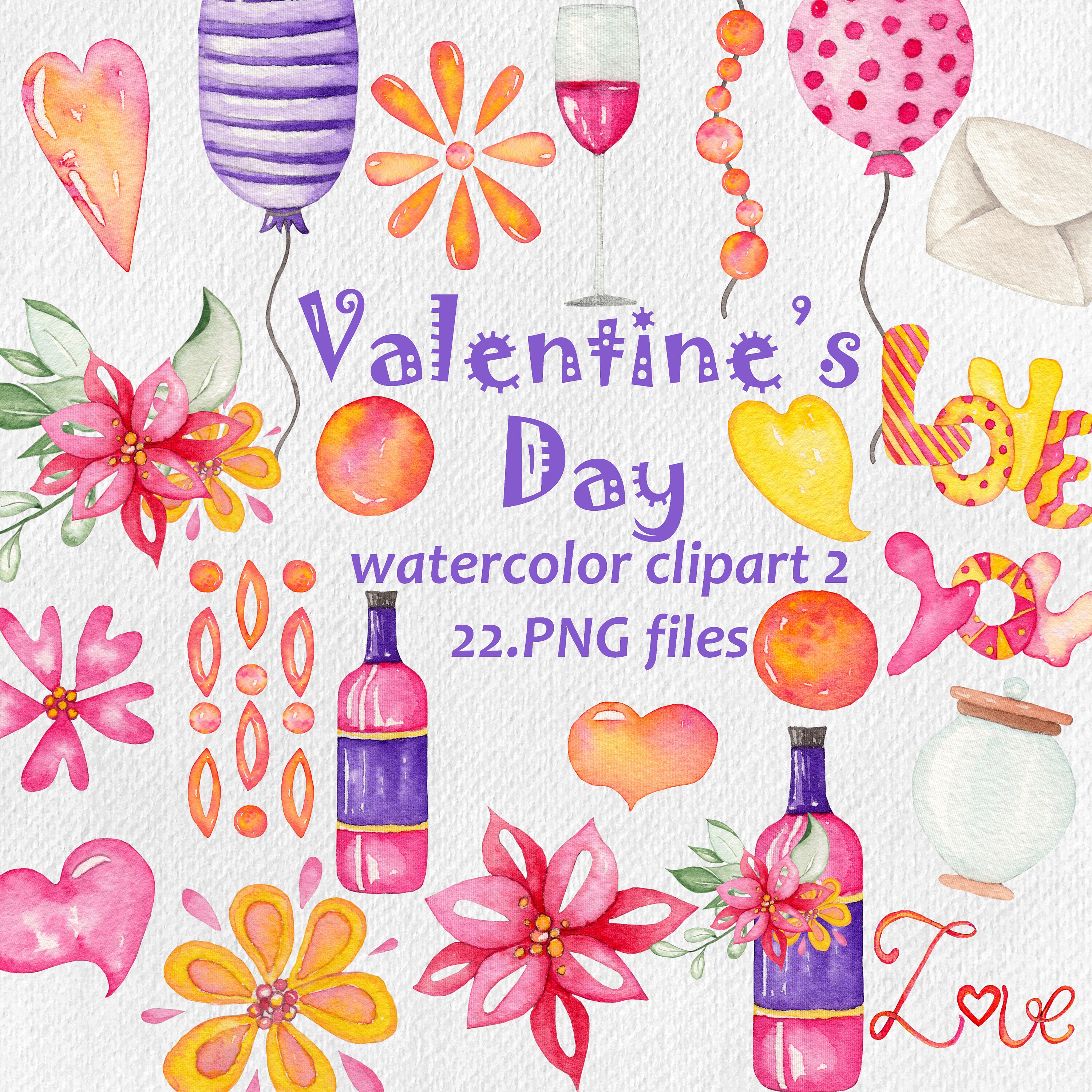Valentine clipart Watercolor set Hearts clipart Purple | Etsy