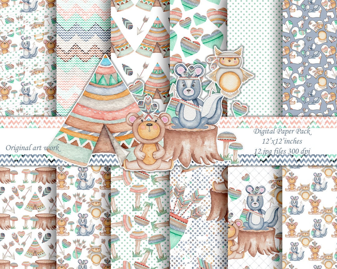 Woodland Animals Digital Paper Forest Friends Album Decor - Etsy
