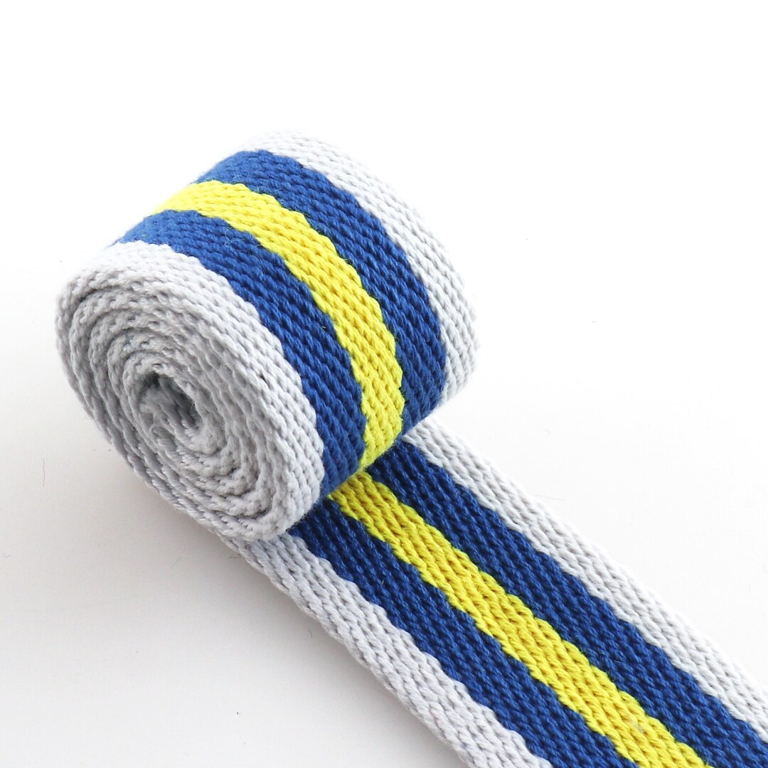 Blue White Stripes Cotton Webbing 38mm Canvas Tape Bag Strap Ribbon ...