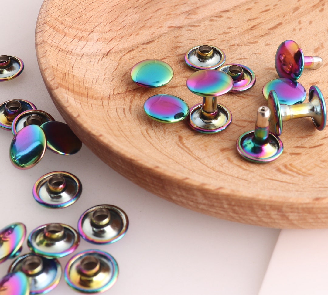 Rivets for Leather 8/9/10mm Rainbow Color Metal Double Cap Rivet Stud ...